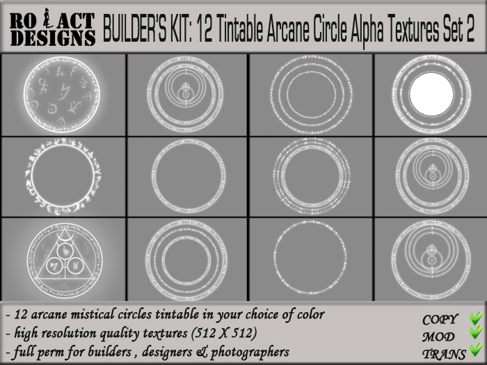 Second Life Marketplace - ..::RO!ACT::..DESIGN 12 Tintable Arcane ...